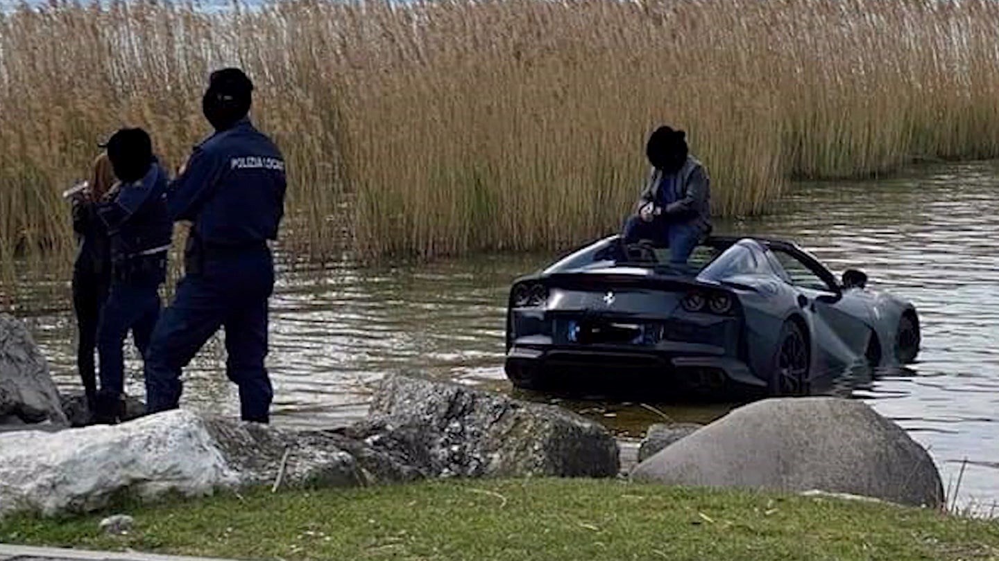 Oh no: $700K Ferrari rolls into lake following 'handbrake is - Driven ...