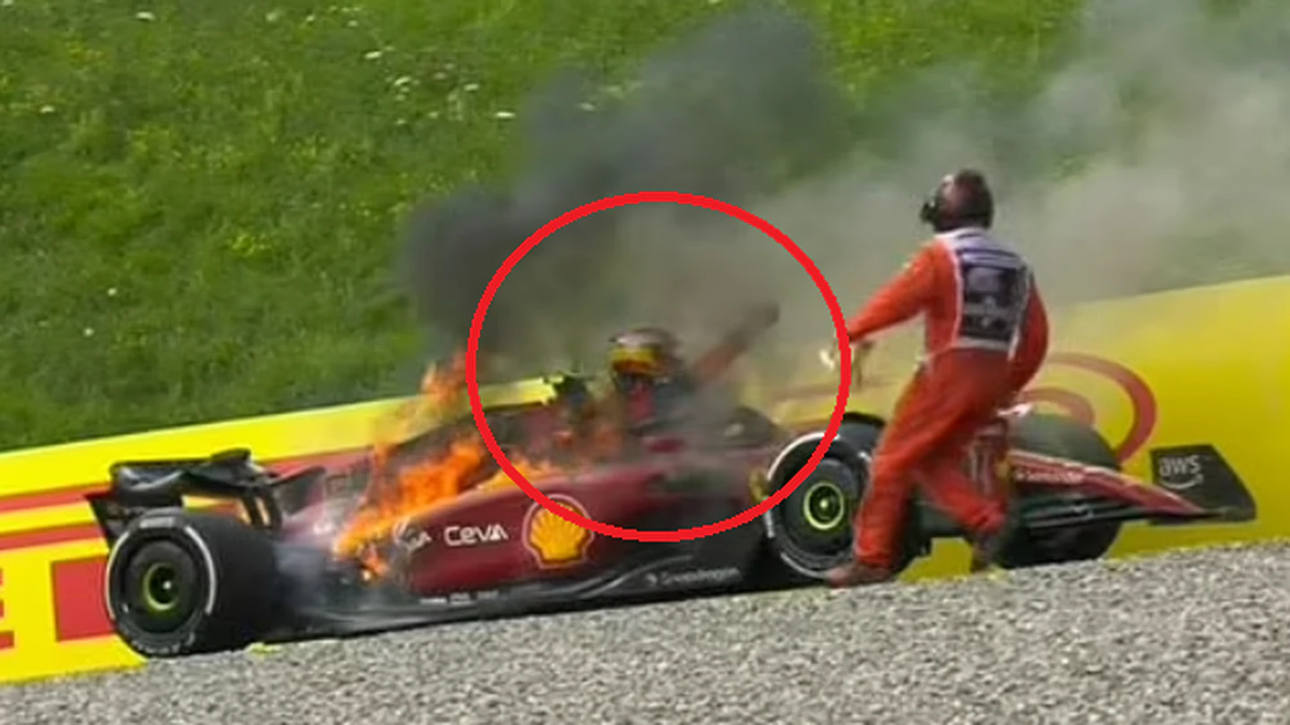 F1 star escapes burning car in scary scenes - Driven Car Guide